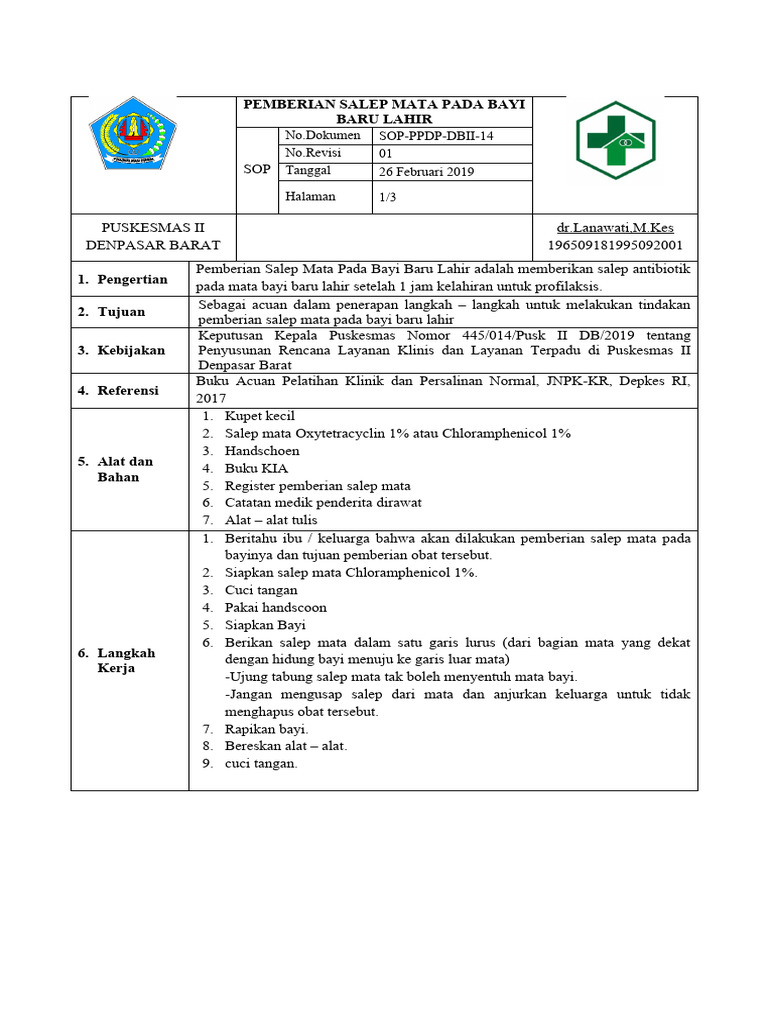SOP Pemberian Salep Mata pada BBL | PDF