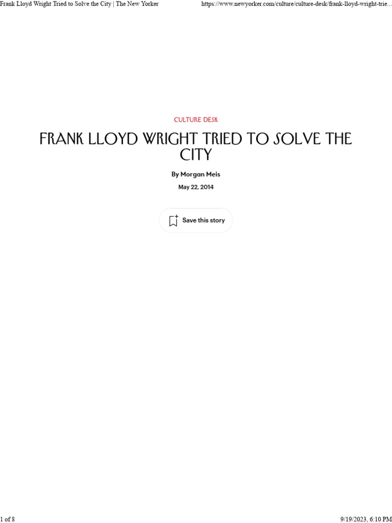 Frank Lloyd Wright Tried To Solve The City The New Yorker | PDF | History
