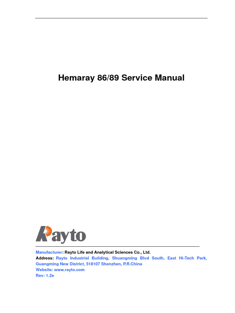 Hemaray 86 Service Manual Overview | PDF | White Blood Cell | Red Blood ...