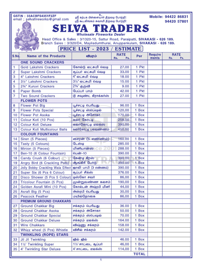 Share Selva Traders Pricelist 2023 | PDF