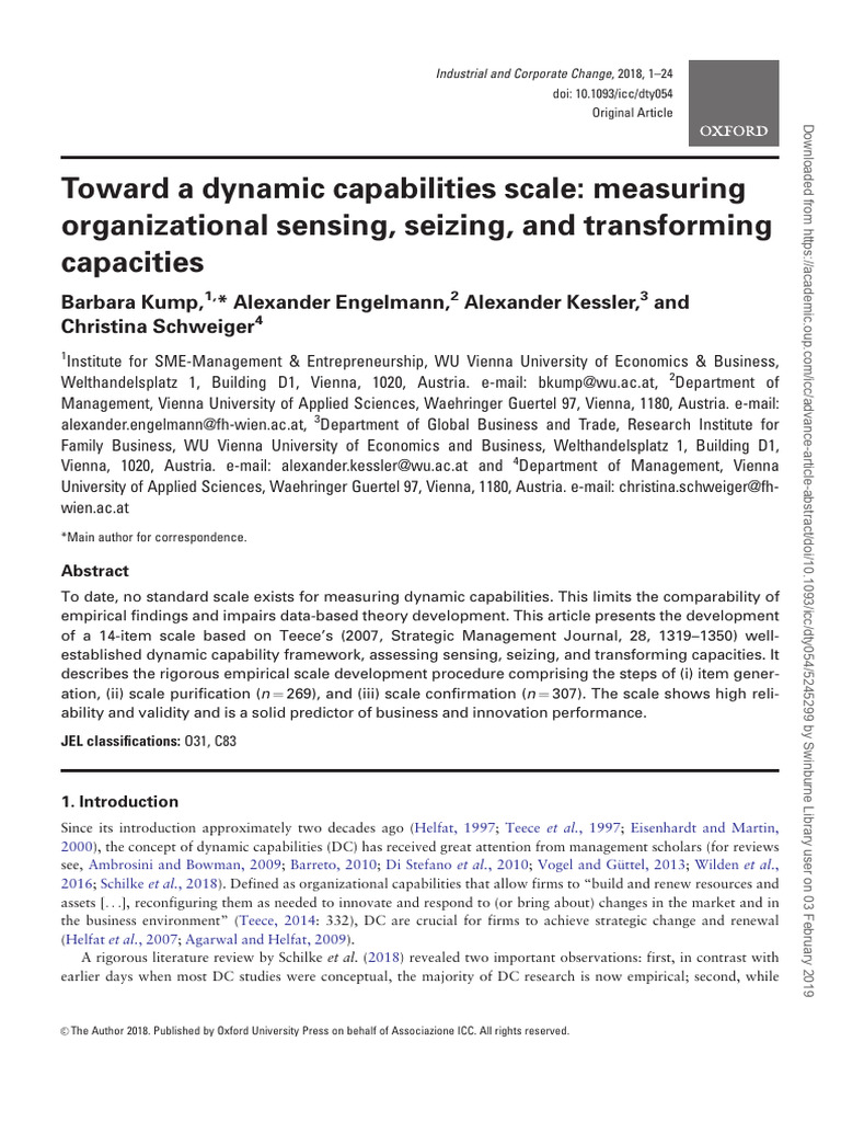 Kump Et Al. Toward A Dynamic Capabilities Scale - Measuring | PDF ...