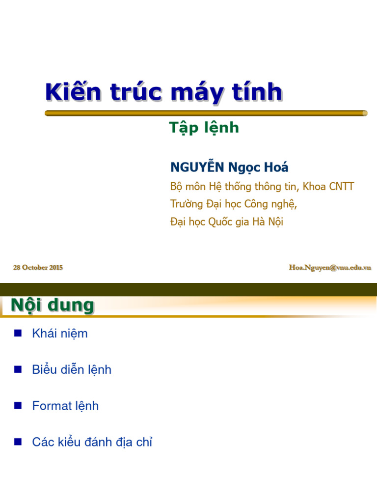 Slide Kiến Trúc Máy Tính - Part07 - Tập Lệnh - Nguyễn Ngọc Hóa - UET | PDF