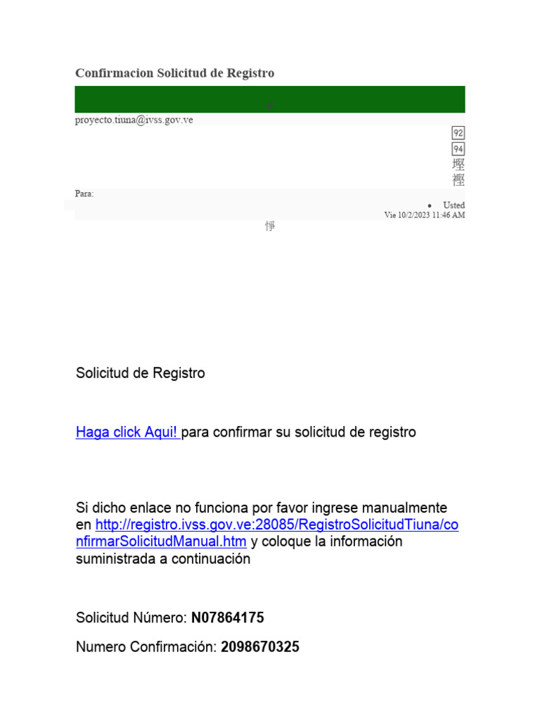 Confirmacion Solicitud de Registro | PDF