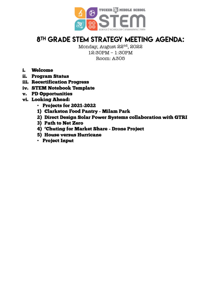 Tms Stem Agendas 2022 - 2023 | PDF | Science, Technology, Engineering ...