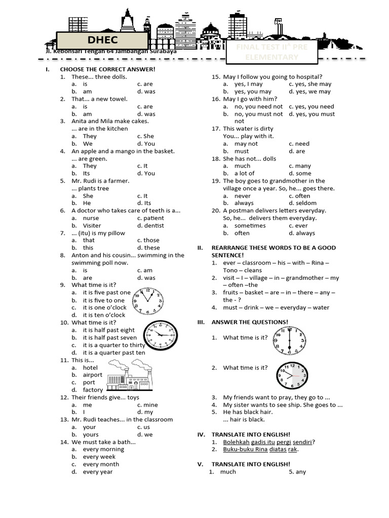 2b Pre Elementary Test | PDF | Health Care