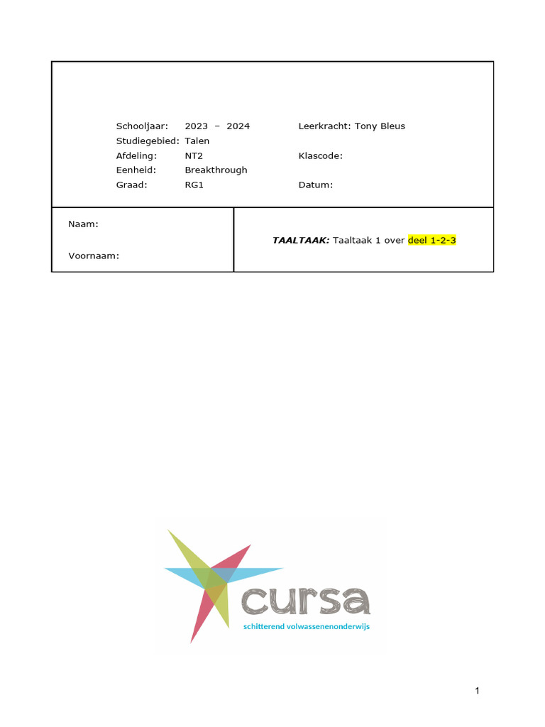 TEST Deel 1 Tot en Met Deel 3 - Leerstof Cursisten | PDF