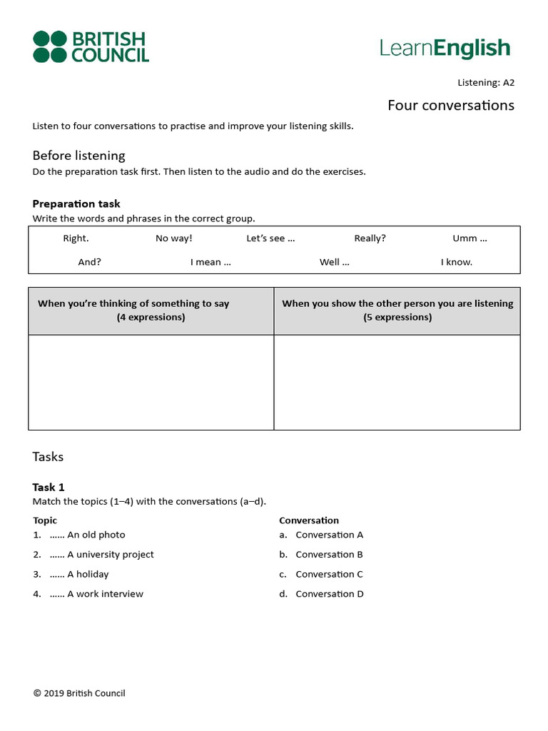 LearnEnglish Listening A2 Four Conversations | PDF | Human ...