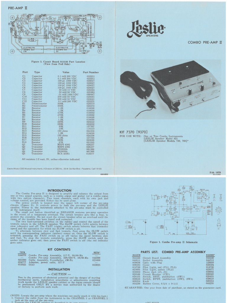 Leslie Combo Preamp II Service Manual | PDF