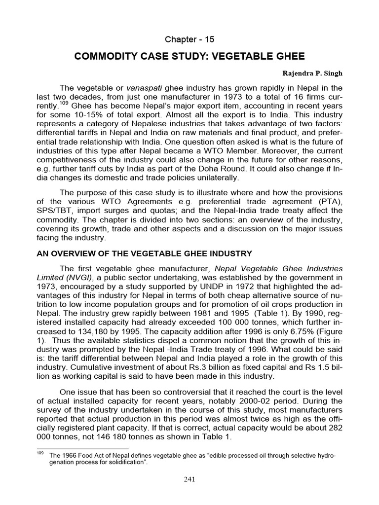 Commodity Case Study: Vegetable Ghee: Chapter - 15 | PDF | Taxes | Tariff