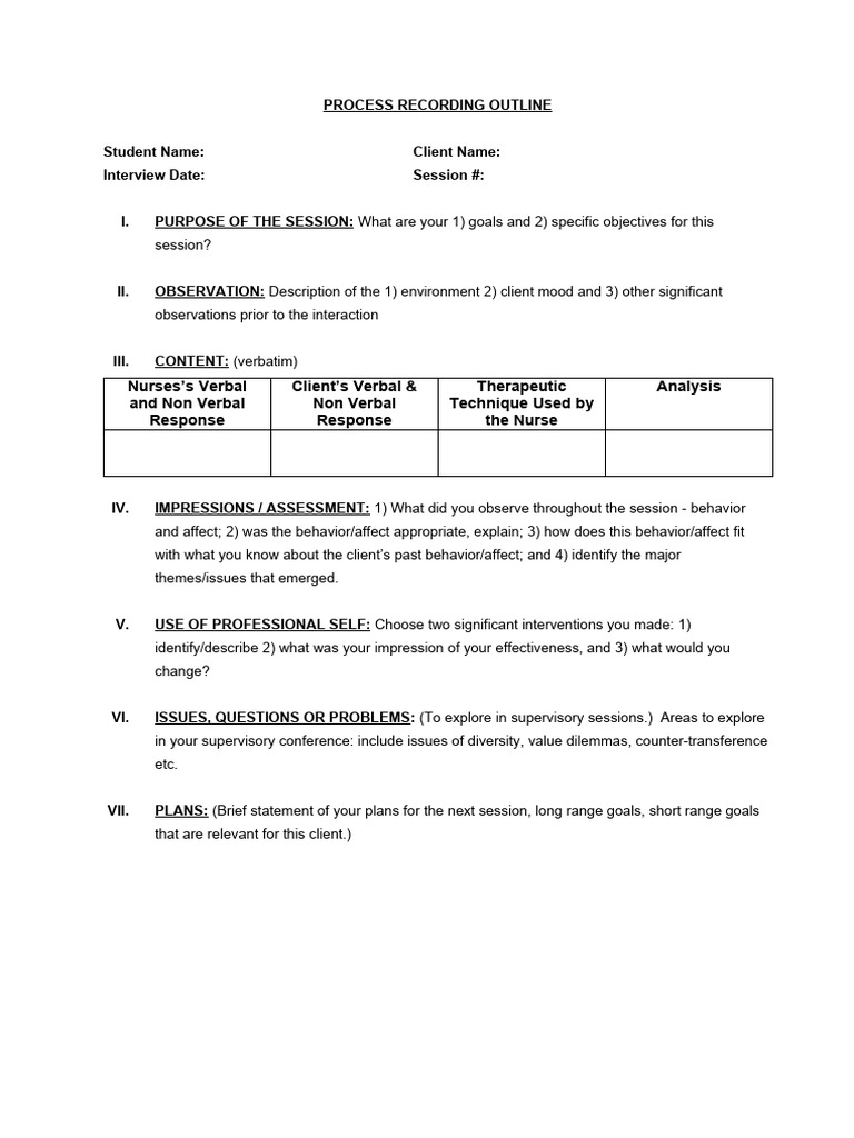 Process Recording Outline Template | PDF