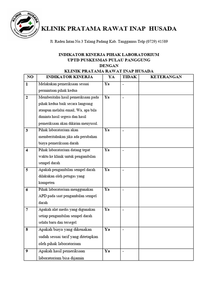 Indikator Kerja Lab. Dengan PKM Pulau Panggung | PDF