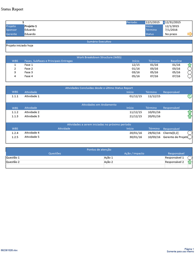 StatusReport - Projeto Exemplo | PDF | Business | Engenharia de Sistemas