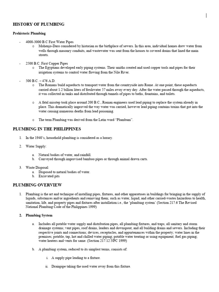 Lecture 01 - Introduction To Plumbing | PDF | Plumbing | Water Purification