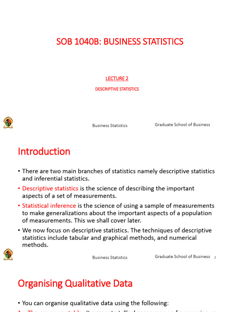 SOB 1040 Lecture 2_Data Organisation and Descriptive Statistics | PDF ...
