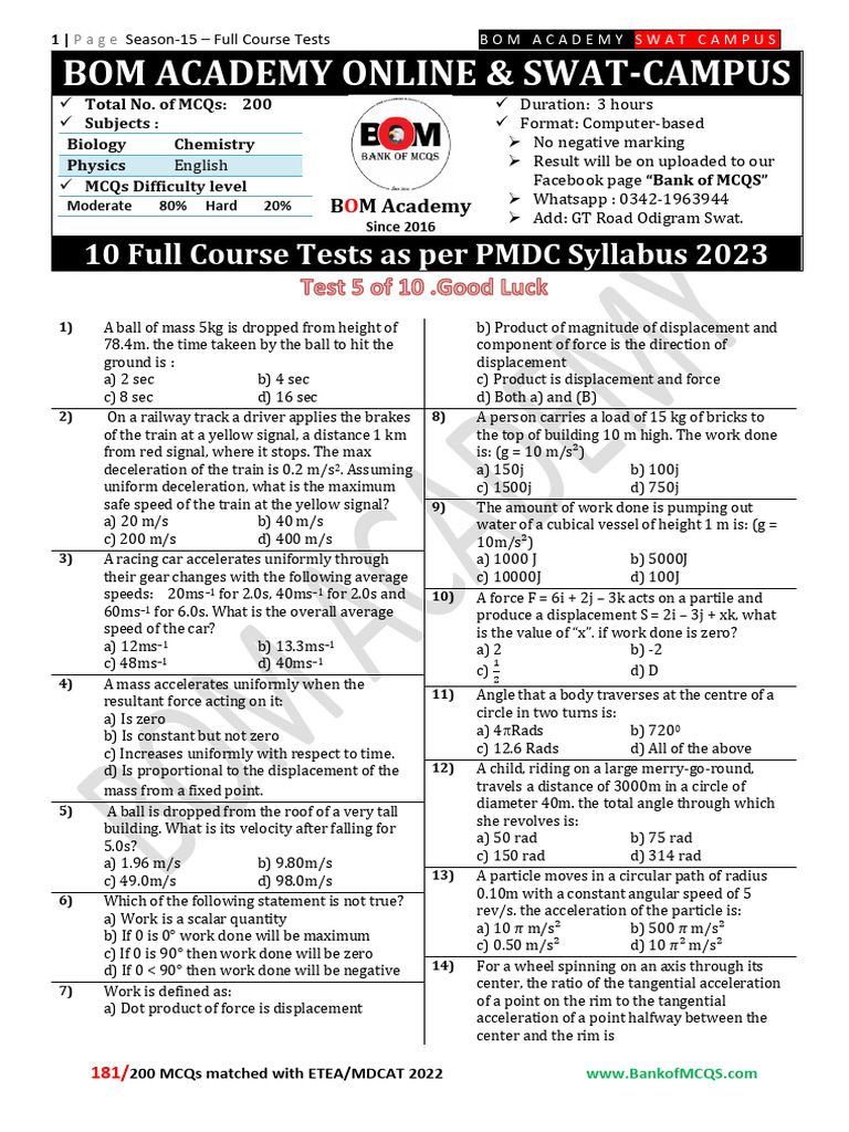 MDCAT 2023 Full Course MCQs | PDF | Blood Type | Cofactor (Biochemistry)