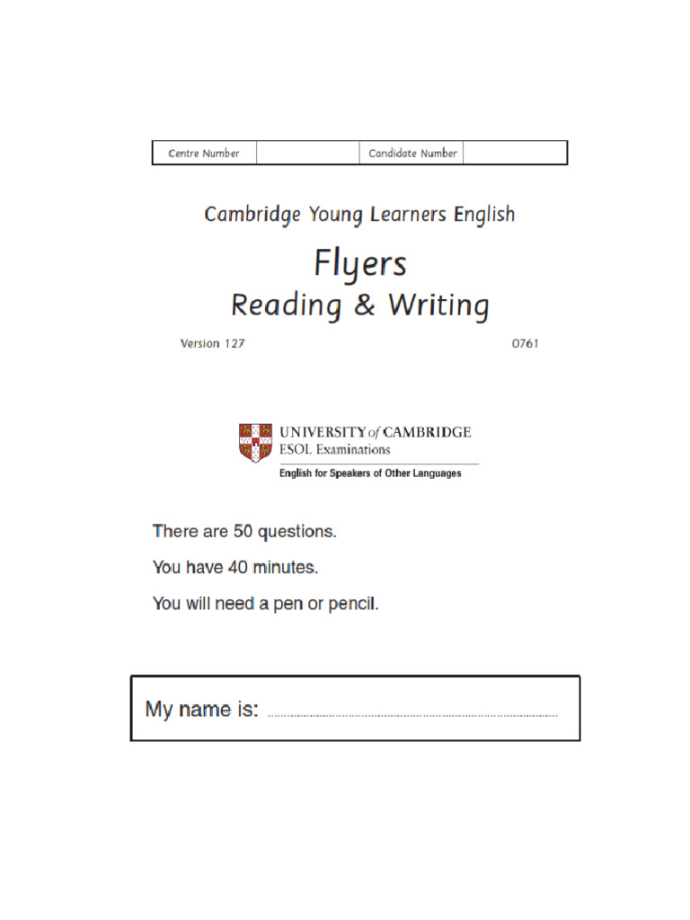 Flyers Reading and Writing | PDF