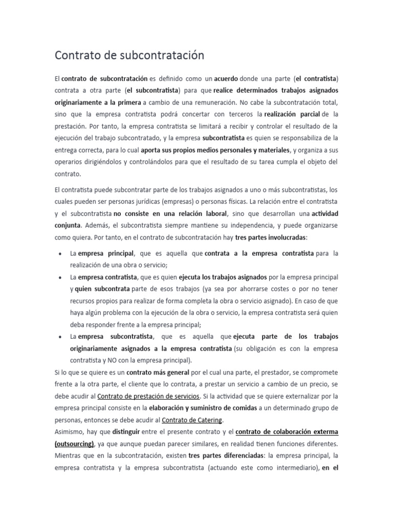Contrato de Subcontratación | PDF | Outsourcing | Business
