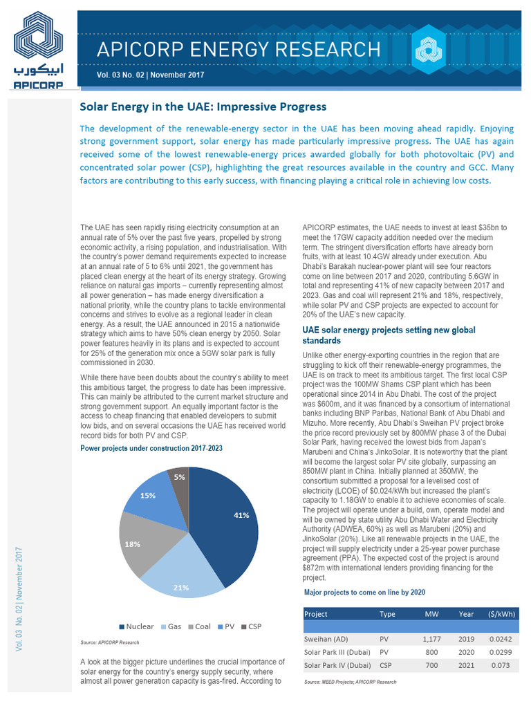 Solar Energy in The UAE Impressive Progress | PDF | Solar Power ...