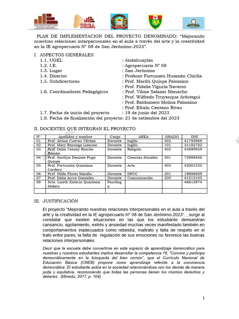 Nuevo Plan de Implementacion Del Proyecto-Bp | PDF | Enseñando | Aprendizaje