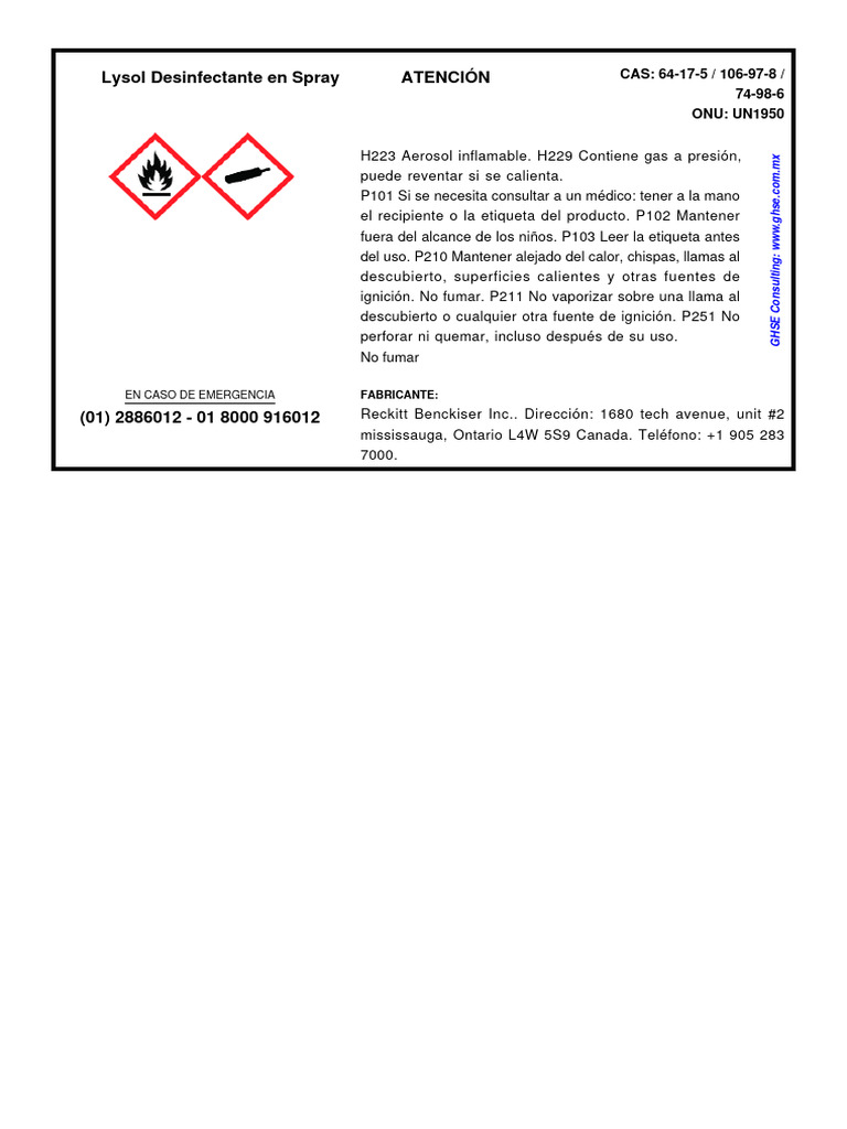 Etiqueta de Seguridad Lysol | PDF