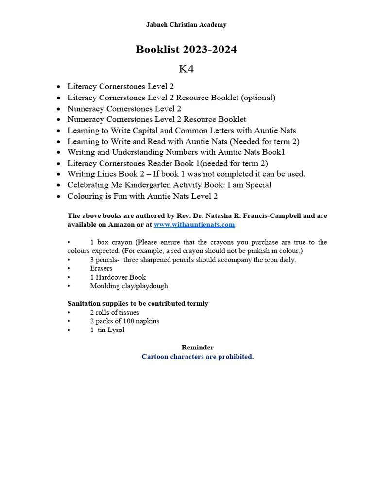 Booklist 2023 - 2024 K4 3 | PDF | Art | General Fiction