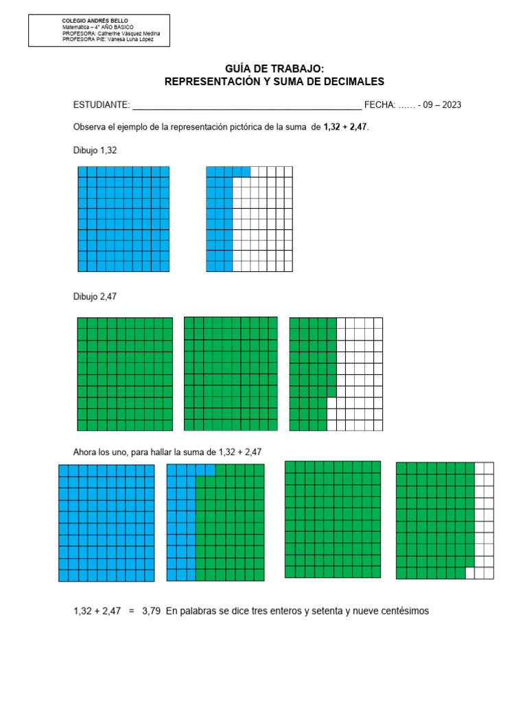 Guía Representación y Suma Decimales | PDF
