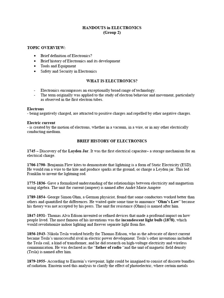 HANDOUTS in ELECTRONICS Draft | PDF | Printed Circuit Board | Electricity