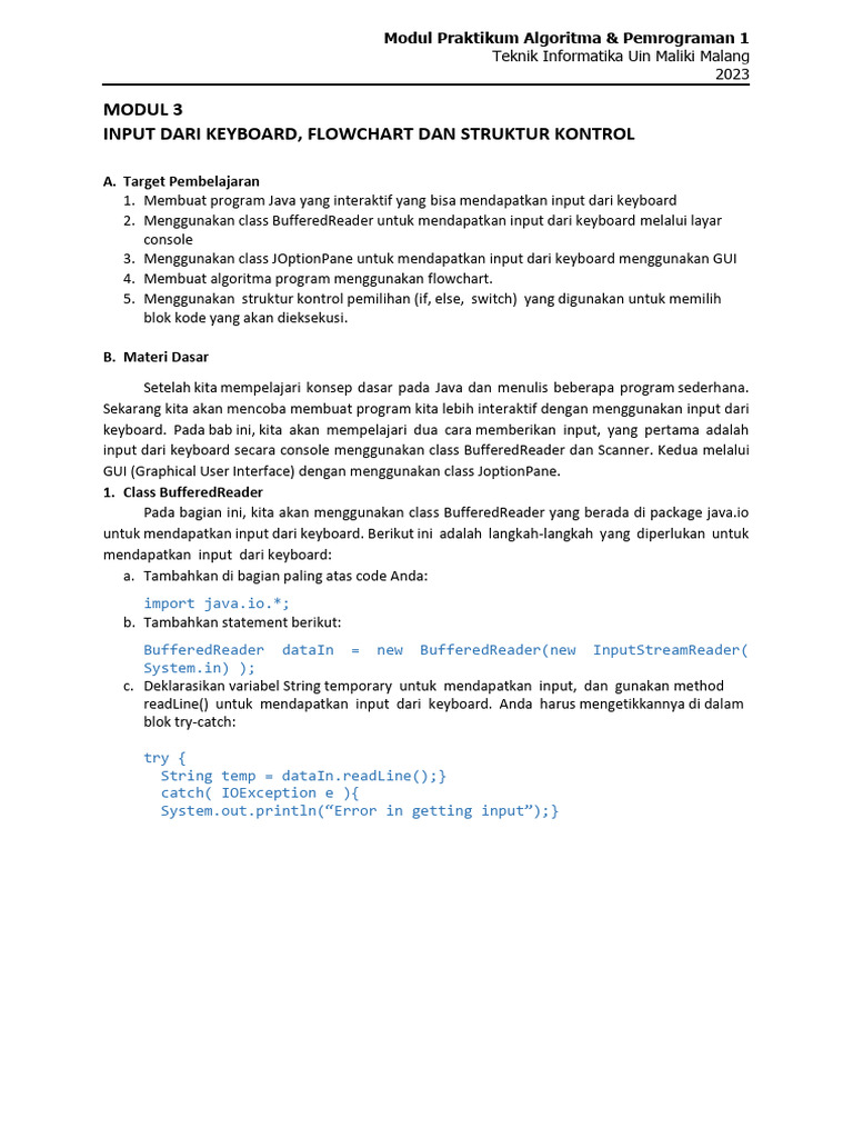 Modul 3 - Input Dari Keyboard, Flowchart Dan Struktur Kontrol | PDF ...