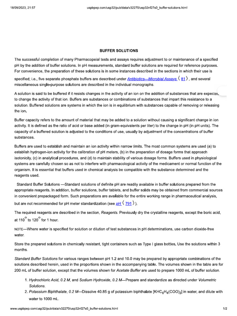 Usp Buffer Solution | PDF
