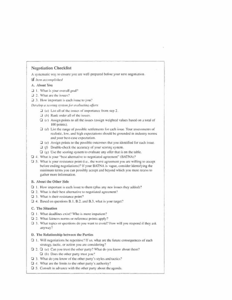 Negotiation Checklist | PDF