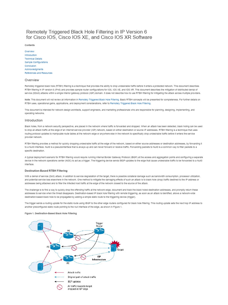 Remotely Triggered Black Hole Filtering in IP Version 6 for Cisco IOS, Cisco IOS XE, And Cisco ...