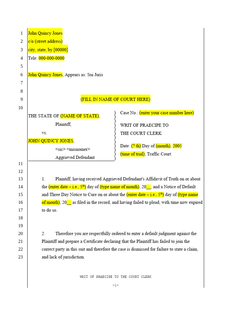 Writ of Praecipe - V3 | PDF | Default Judgment | Public Law