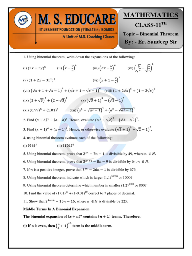 Binomial Theorm | PDF | Mathematical Concepts | Mathematical Objects
