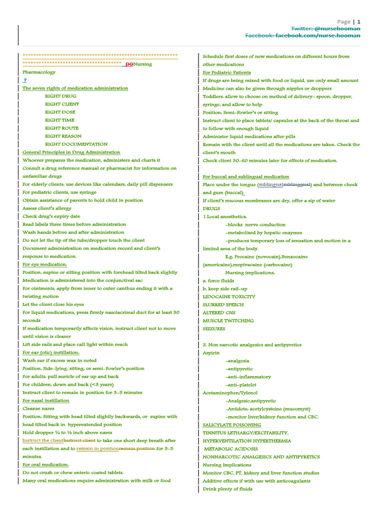 Nursing Pharmacology Handouts | PDF | Vitamin | Gout