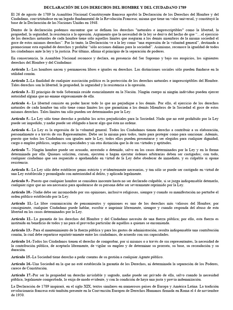 Declaración de Los Derechos Del Hombre y Del Ciudadano 1789 | PDF | Derechos | Justicia