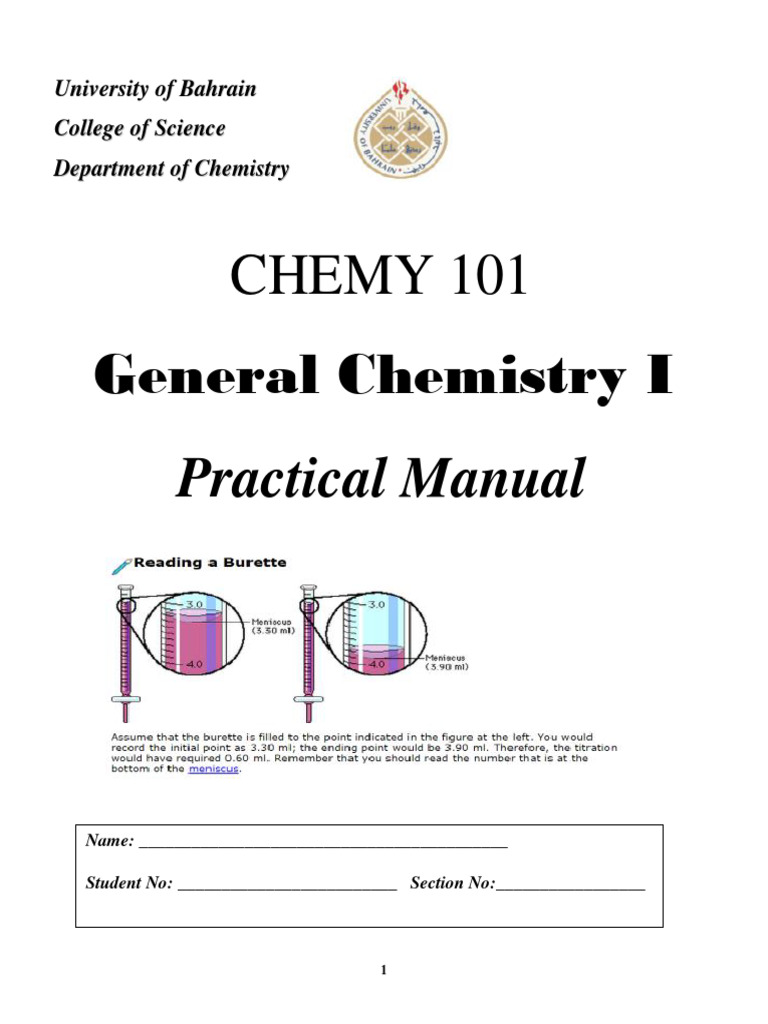 Chemy 101 Lab Manual 2019-2020 | PDF | Titration | Chemistry