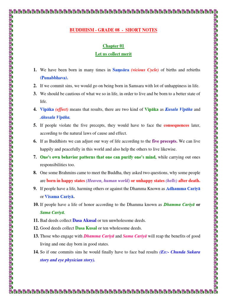G8 - Chapter 01 - Short Notes | PDF | Buddhist Philosophy | Buddhist ...