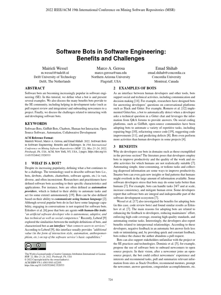 Software Bots in Software Engineering Benefits and Challenges | PDF | Software Engineering ...