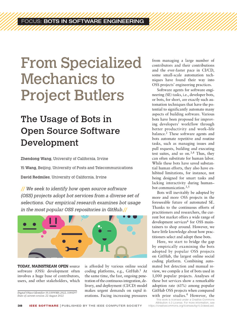 From Specialized Mechanics To Project Butlers The Usage of Bots in Open Source Software ...