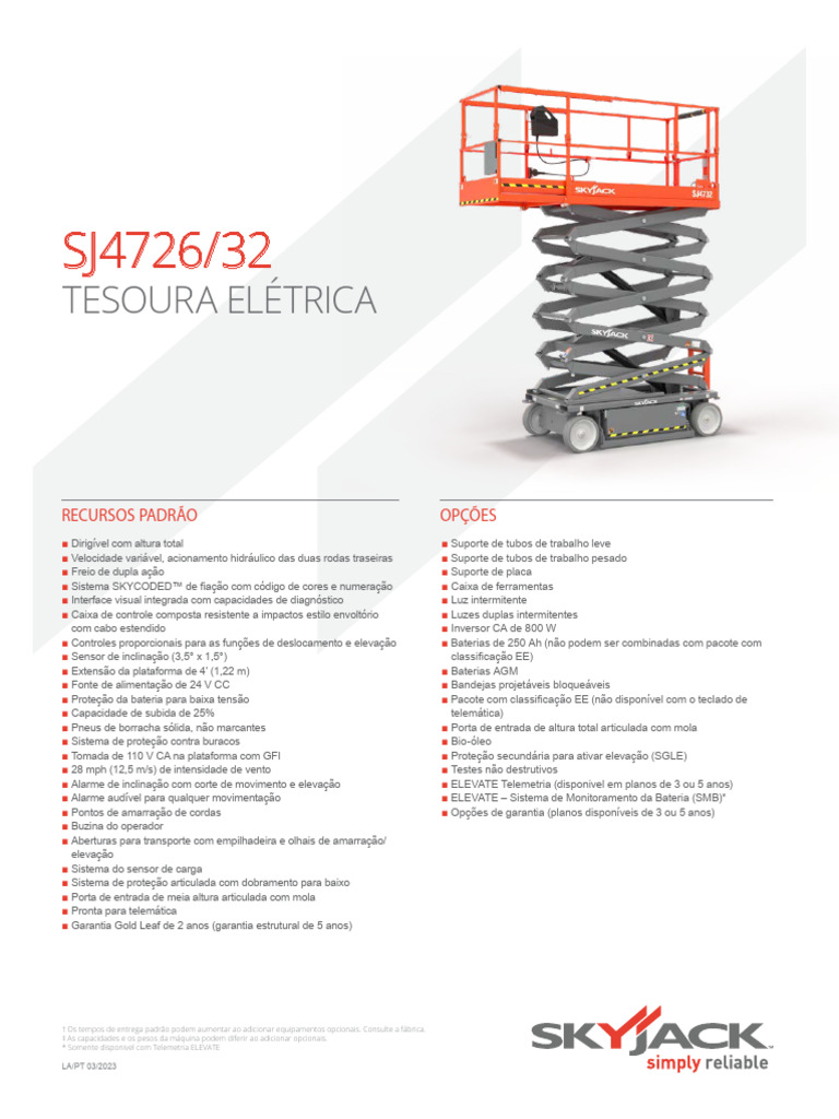 Lamina Técnica SJ4732 Skyjack | PDF | Fonte de energia
