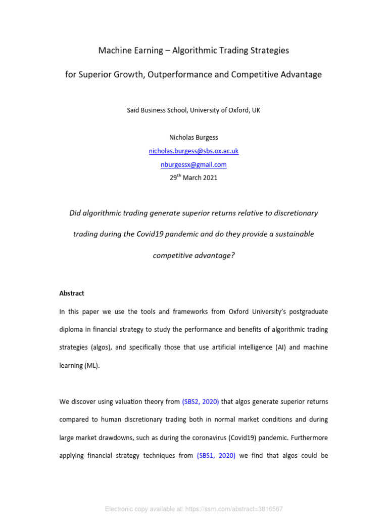 Machine Earning - Algorithmic Trading Strategies | PDF | Algorithmic ...