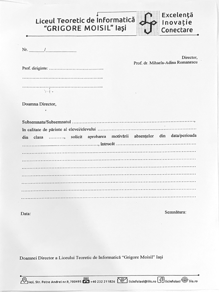 Cerere de Motivarea Absentelor | PDF