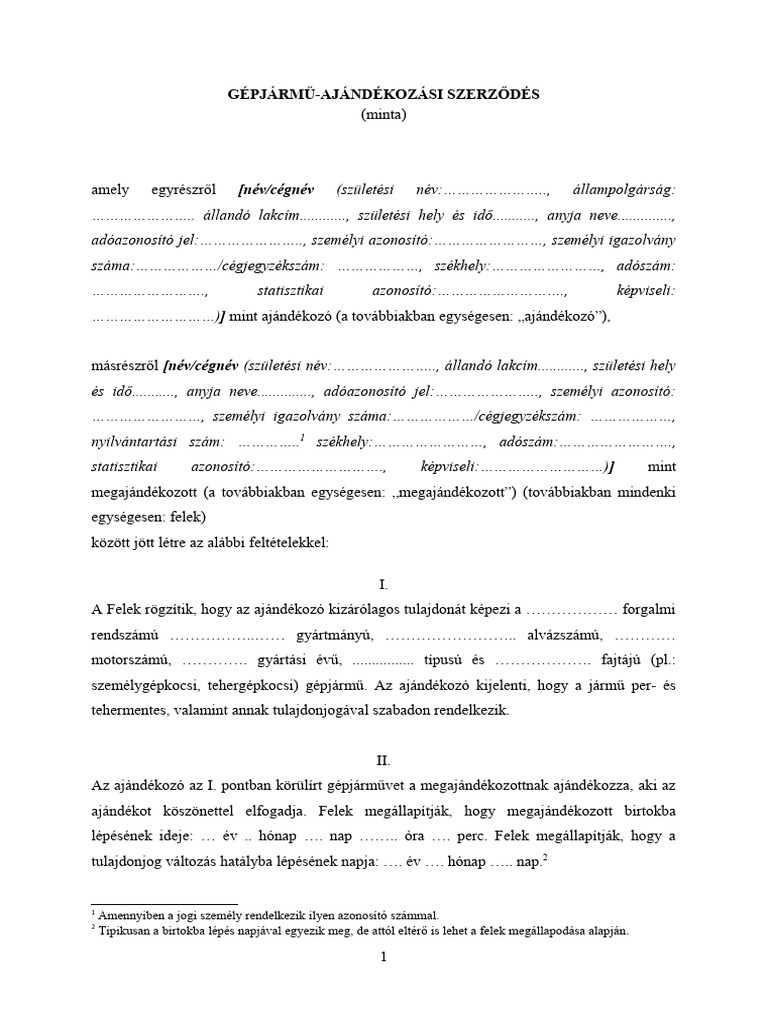 C 025 Ajandekozasi Szerzodes Gepjarmu | PDF
