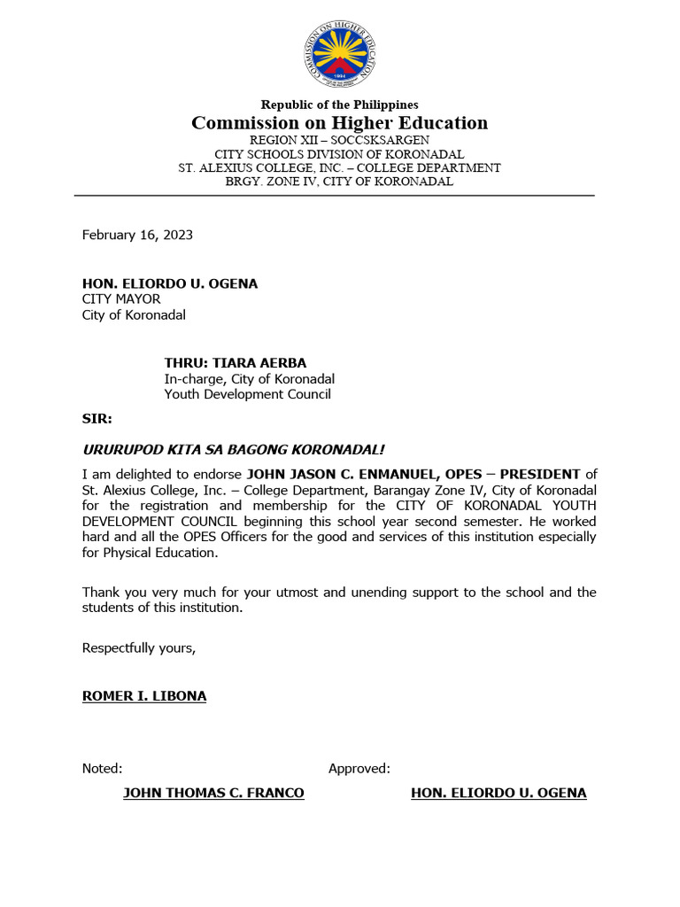 Endorsement Letter | PDF