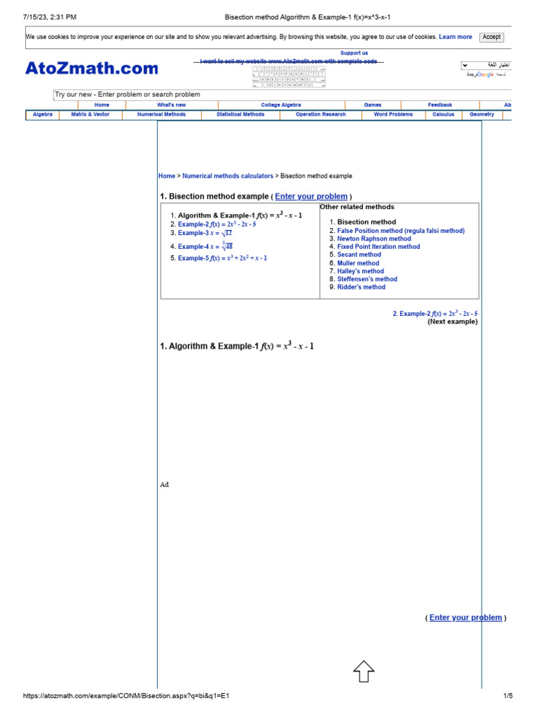 Bisection Method Algorithm And Example 1 F X X 3 X 1 Pdf Computer Programming Algorithms