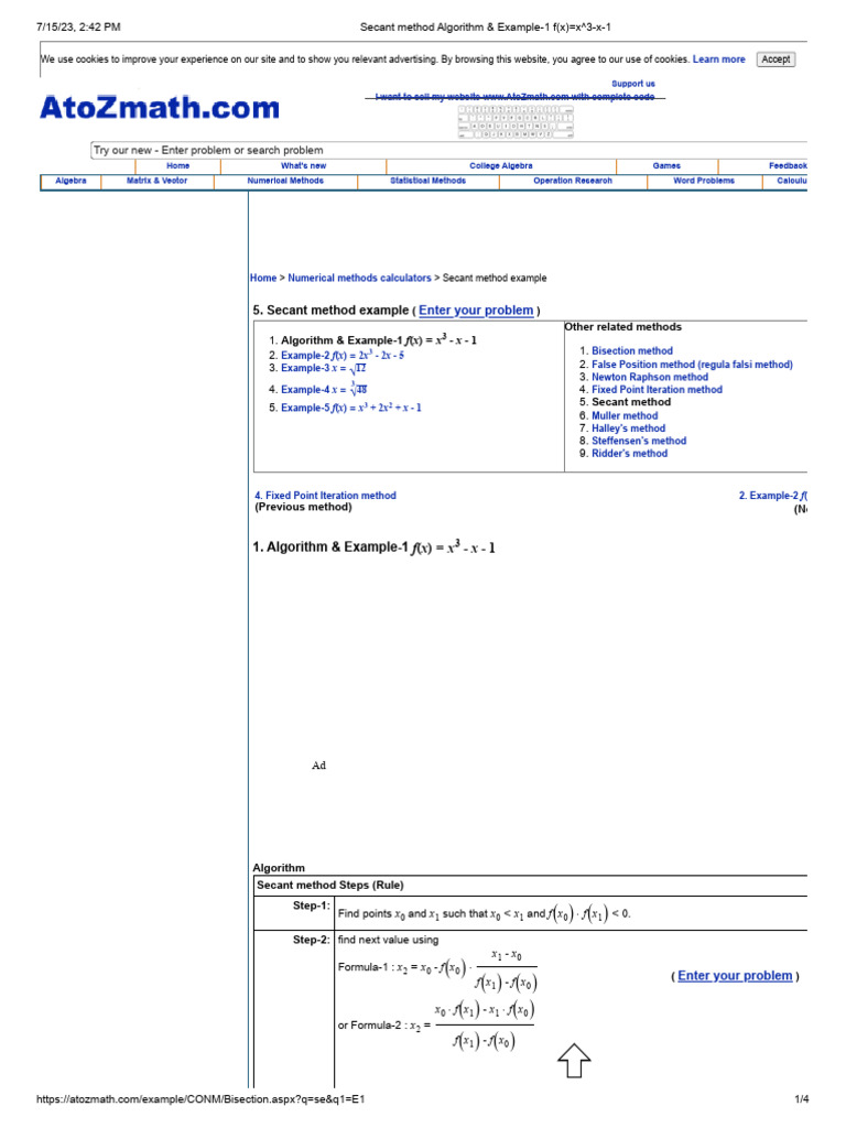 Secant Method Algorithm & Example-1 F (X) X 3-X-1 | PDF | Mathematics | Applied Mathematics