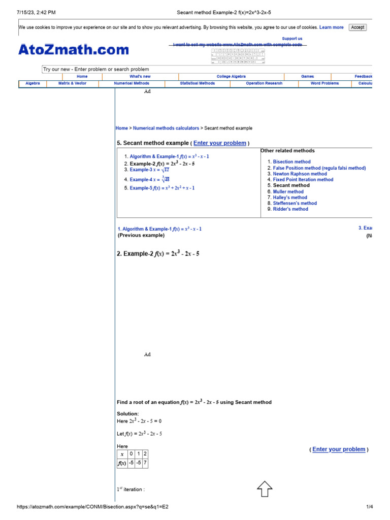 Secant Method Example 2 F (X) 2x 3 2x 5 | PDF | Computational Science | Mathematical Relations