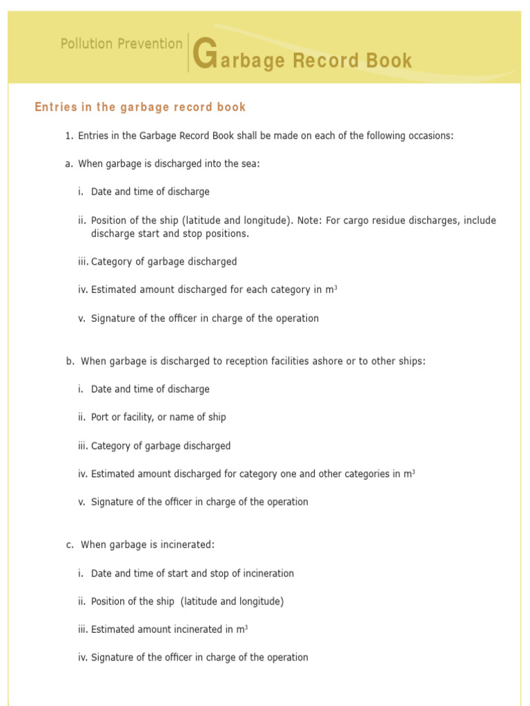 Garbage Record Book Entries | PDF | Waste | Environmental Issues
