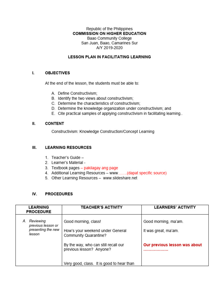 Erika Lesson Plan | PDF | Constructivism (Philosophy Of Education) | Learning