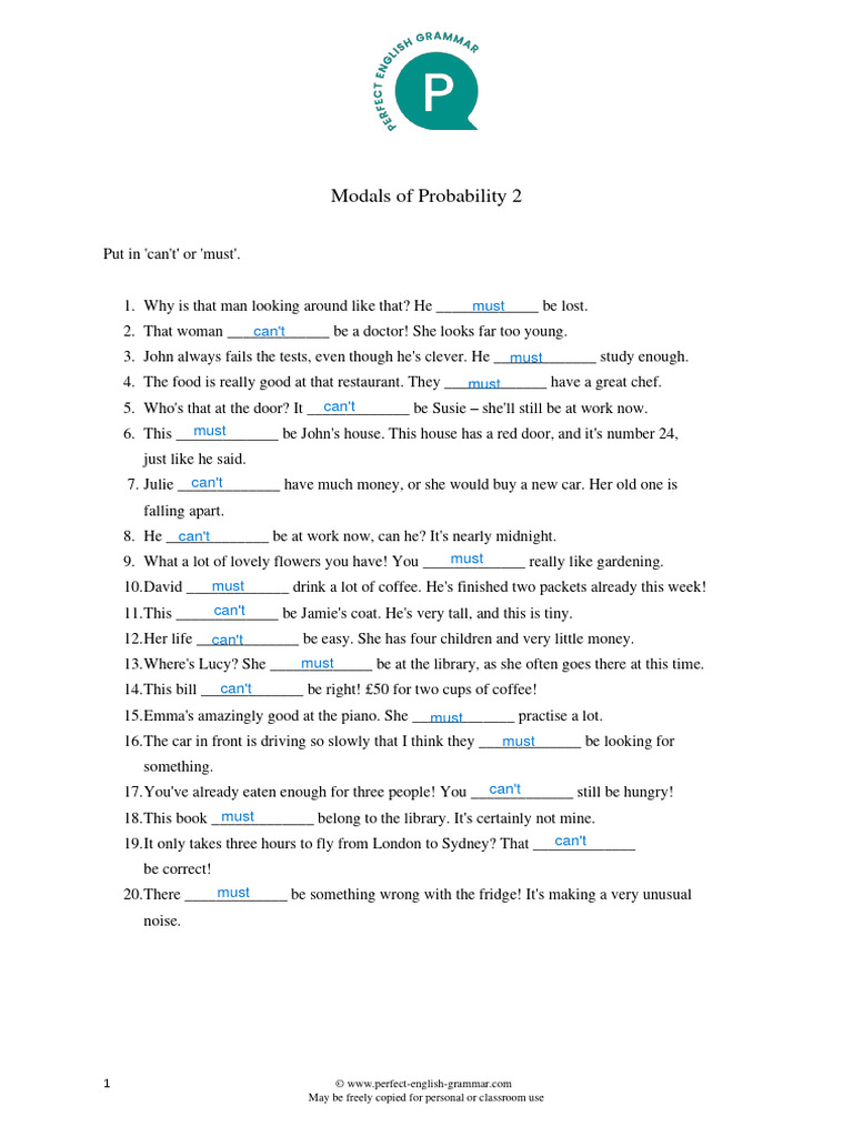 English Modals Practice Worksheet | PDF | Language Arts & Discipline